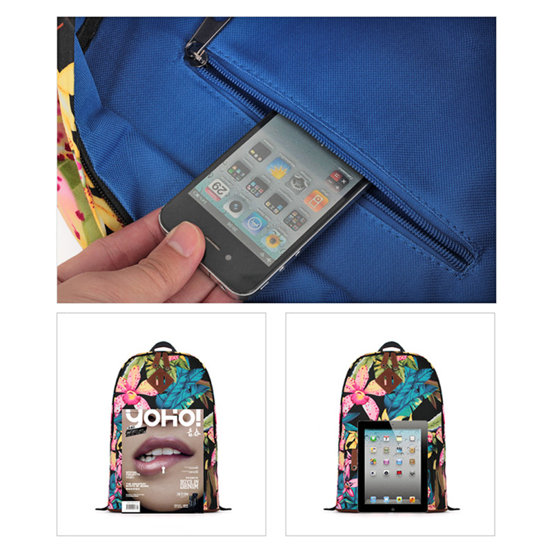 Tropical Floral Print Canvas School Backpack For Girls on Luulla